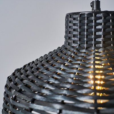 ValueLights Kora Boho Style Black Woven Wicker Tapered Ceiling Pendant ...