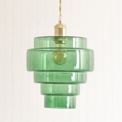 ValueLights Lane Green Glass 5 Tier Layered Easy Fit Ceiling Lamp Shade ...