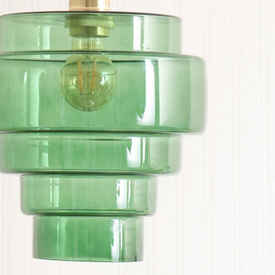 ValueLights Lane Green Glass 5 Tier Layered Easy Fit Ceiling Lamp Shade ...