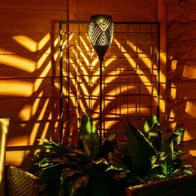 ValueLights Large Solar Powered Outdoor Garden Black Tiki Lantern Spike ...