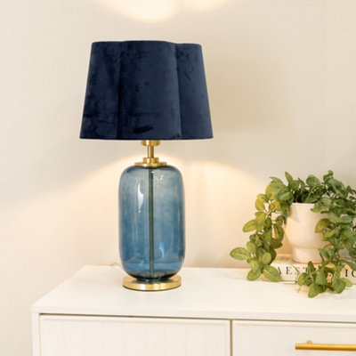ValueLights Leigh Navy Blue Velvet Scallop Shade with Navy Blue Glass ...