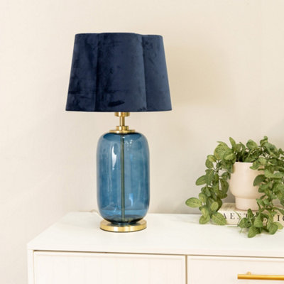 ValueLights Leigh Navy Blue Velvet Scallop Shade with Navy Blue Glass ...