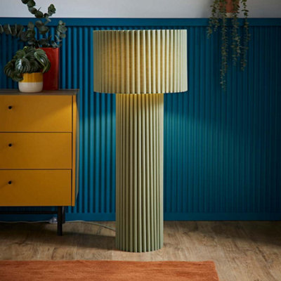 ValueLights Lenny Moss Green Drum Lamp Shade Colour Drench Ribbed ...