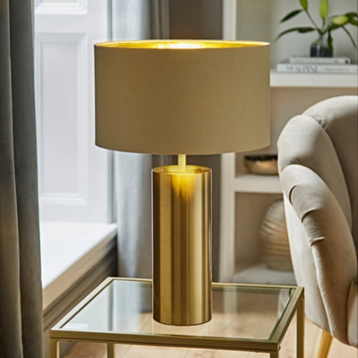 ValueLights Lexy Antique Brass Touch Table Lamp with Beige/Gold Shade