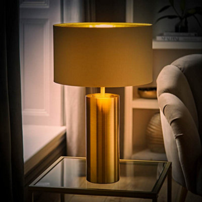 ValueLights Lexy Antique Brass Touch Table Lamp with Beige/Gold Shade