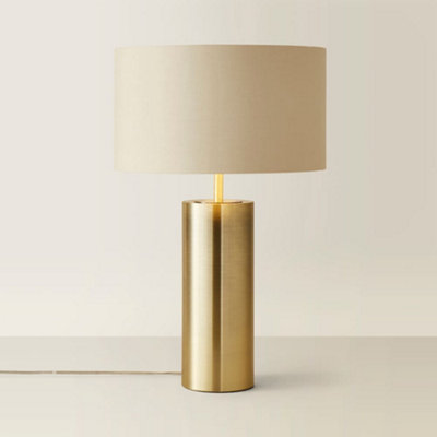 ValueLights Lexy Antique Brass Touch Table Lamp with Beige/Gold Shade