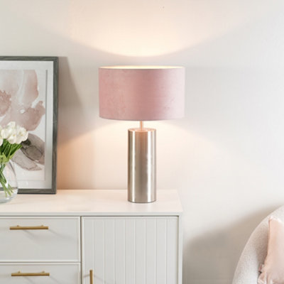 ValueLights Lexy Brushed Chrome Touch Table Lamp with Blush Pink Velvet ...