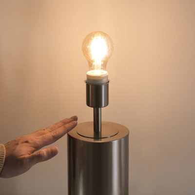 ValueLights Lexy Brushed Chrome Touch Table Lamp with Grey Velvet Shade ...