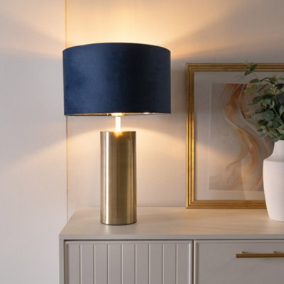 ValueLights Lexy Gold Touch Table Lamp with Navy Blue Velvet with Gold ...