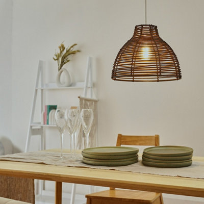 ValueLights Lobster Wicker Rattan Brown Ceiling Light Shade (D)31cm
