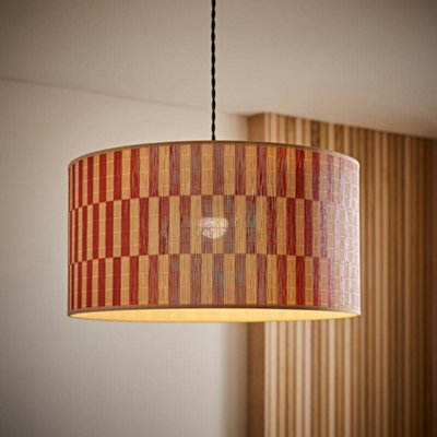 ValueLights Lori Orange Checkerboard Bamboo Drum Ceiling Lamp Shade (D)45cm