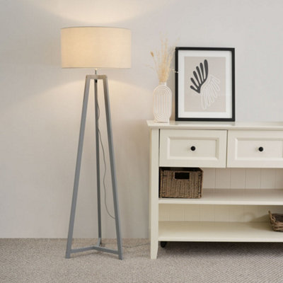 ValueLights Lottie Grey Wood Tripod Floor Lamp with Natural Drum Shade ...