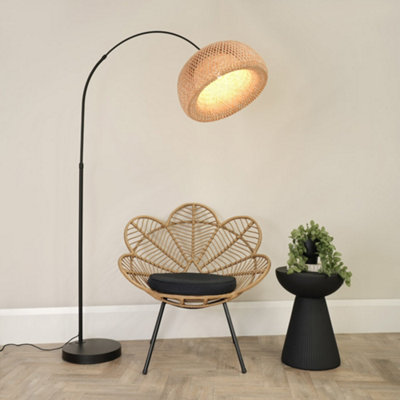 ValueLights Louis Black Arched Curved Floor Lamp with Bamboo Donut Lamp ...