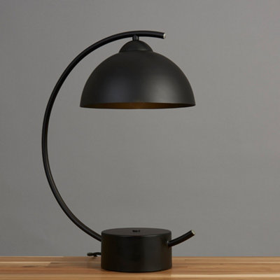ValueLights Lua Contemporary Matt Black Crescent Frame Dome Table Lamp