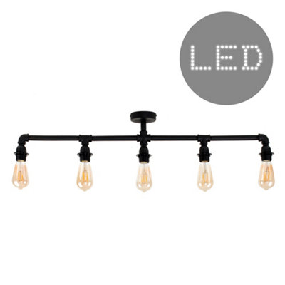 ValueLights Luiggi 5 Way Satin Black Pipework Bar Ceiling Light ...