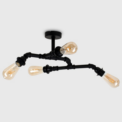 ValueLights Luiggi Industrial Style 4 Way Black Pipework Angular ...