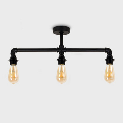 ValueLights Luiggi Satin Black 3 Way Bar Pipework Ceiling Light Fitting ...