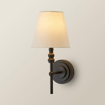 ValueLights Maggie Pair of Black Candlestick Wall Lights with Linen ...