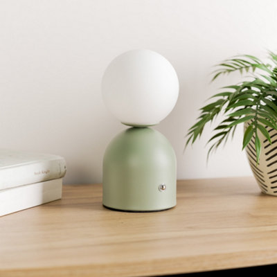 ValueLights Marlow Rechargeable Touch Button Table Lamp with Opal Globe ...