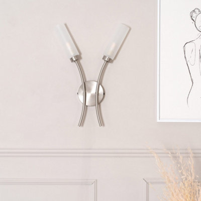 ValueLights Maya 2 Way Curved Brushed Chrome Wall Light Fitting for ...