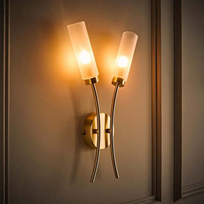 ValueLights Maya 2 Way Curved Brushed Gold Wall Light Fitting for ...