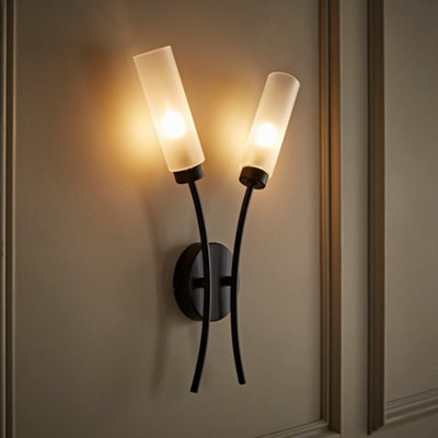 ValueLights Maya Pair - 2 Way Curved Matt Black Wall Light Fitting for ...