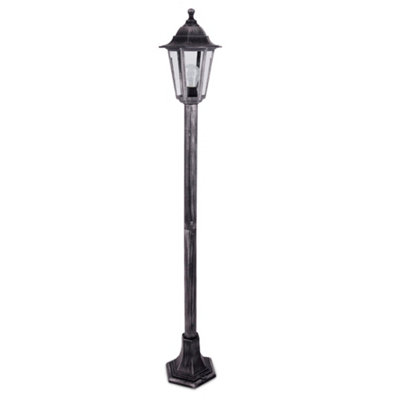 ValueLights Mayfair 1.2m Victorian Black and Silver Outdoor Garden Lamp Post Bollard and Lantern ...