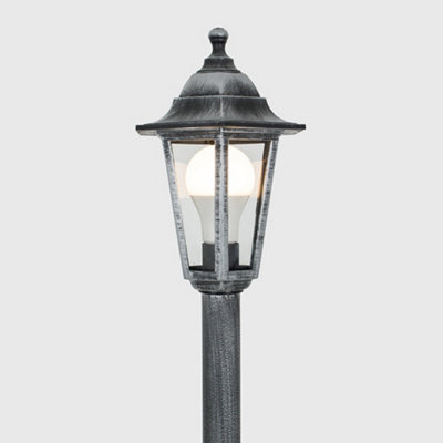 ValueLights Mayfair 1.2m Victorian Black and Silver Outdoor Garden Lamp Post Bollard and Lantern ...