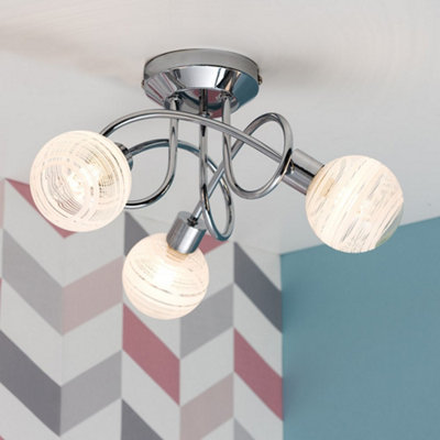 ValueLights Maze 3 Way Polished Chrome Arm Ceiling Light with Clear and ...