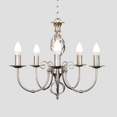 ValueLights Memphis Style Satin Nickel Barley Twist 5 Way Ceiling Light ...