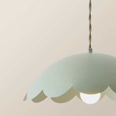 ValueLights Millie Sage Green Scallop Pendant Ceiling Light and Bulb