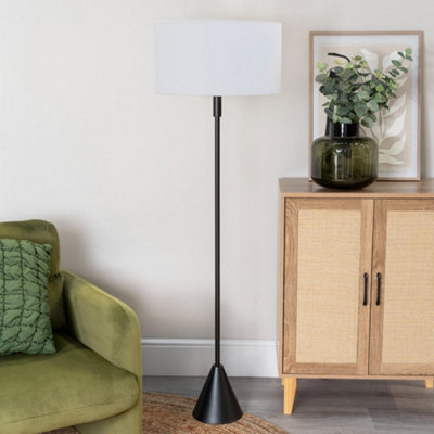 ValueLights Mitch Grey Fabric Drum Lamp Shade Black Single Stem ...