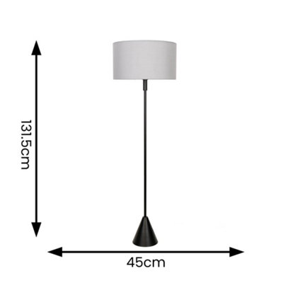 ValueLights Mitch Grey Fabric Drum Lamp Shade Black Single Stem ...