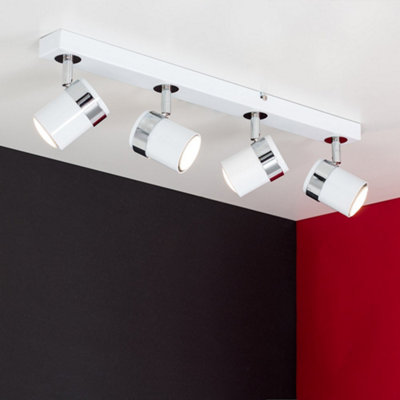 ValueLights Modern 4 Way Gloss White Straight Bar Ceiling Spotlight ...