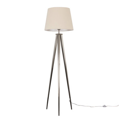 ValueLights Modern Brushed Chrome Tripod Style Floor Lamp With Beige ...