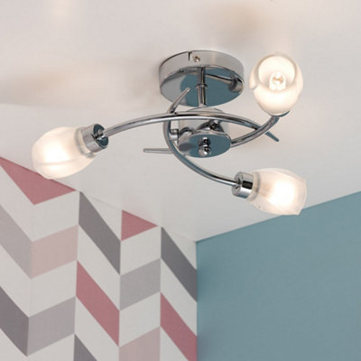 ValueLights Modern Chrome 3 Way Ceiling Light With Frosted Glass Shades