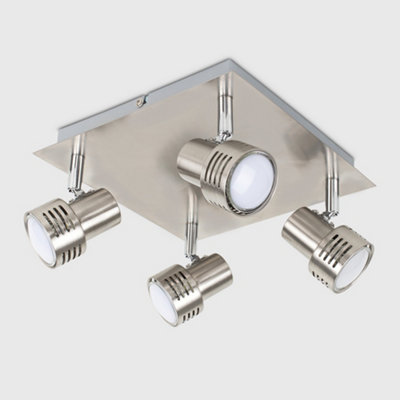 ValueLights Modern Chrome 4 Way GU10 Square Ceiling Spotlight | DIY at B&Q