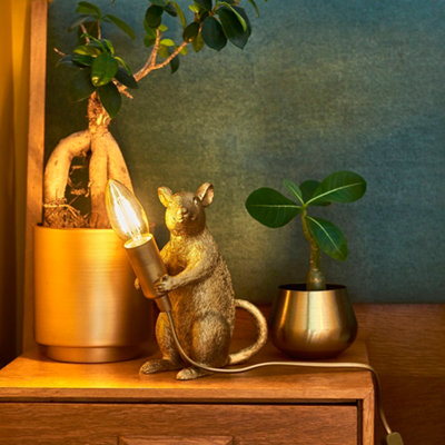 ValueLights Modern Metallic Gold Painted Rat Design Table Lamp | DIY at B&Q