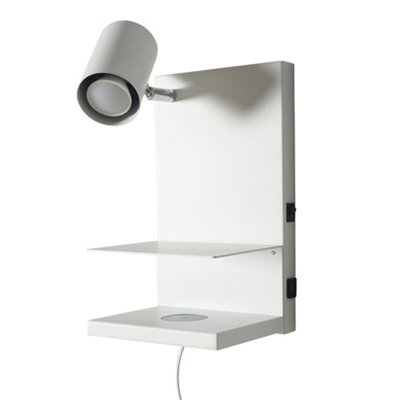 ValueLights Modern Plug-In White Shelf Spotlight Wall Light With USB ...