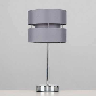 ValueLights Modern Silver Chrome Bedside Table Lamp With Grey Shade