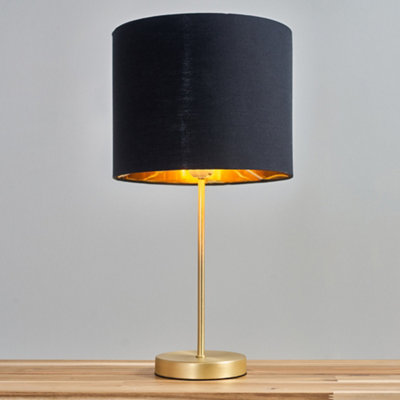 ValueLights Modern Standard Table Lamp In Gold Metal Finish With Black/Gold Drum Shade