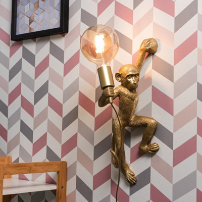 ValueLights Monkey Animal Quirky Modern Gold Wall Light