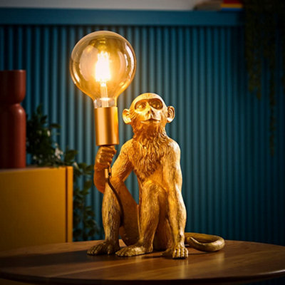 ValueLights Monkey Animal Quirky Modern Metallic Gold Painted Table Lamp