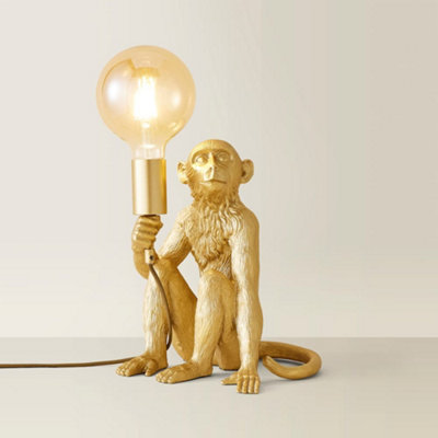 ValueLights Monkey Animal Quirky Modern Metallic Gold Painted Table Lamp