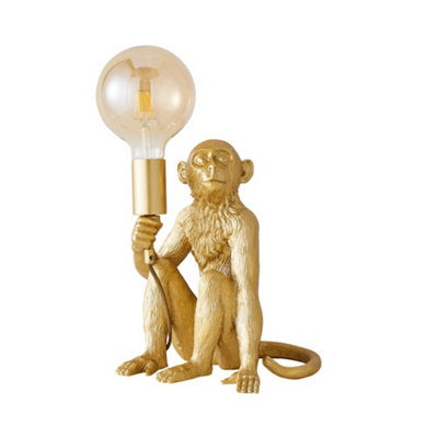 ValueLights Monkey Animal Quirky Modern Metallic Gold Painted Table Lamp
