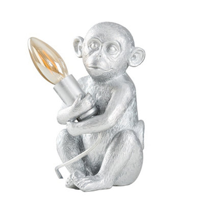 ValueLights Monkey Animal Quirky Modern Silver Painted Table Lamp