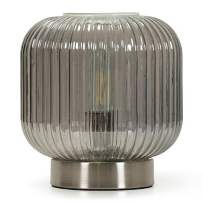 ValueLights Monroe Smoked Ribbed Glass Portable Cordless Battery ...