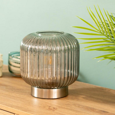 ValueLights Monroe Smoked Ribbed Glass Portable Cordless Battery ...