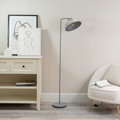 ValueLights Morris Grey Metal Stem Standing Floor Lamp with Angled Dome ...