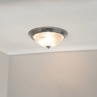 ValueLights Mossley Chrome Flush Ceiling Light with Clear Ribbed ...